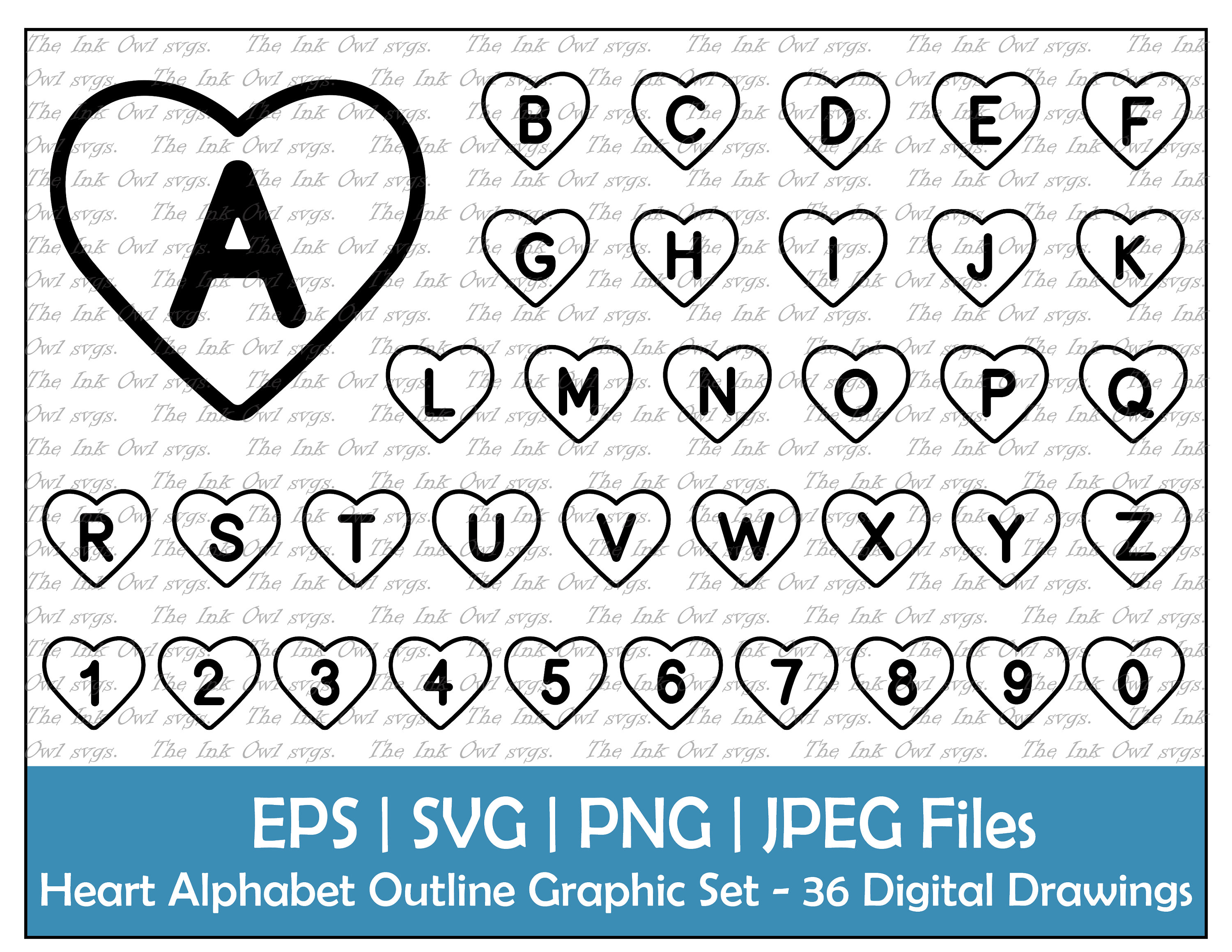 Heart Framed Alphabet Letters and Numbers Vector Clipart / | Etsy