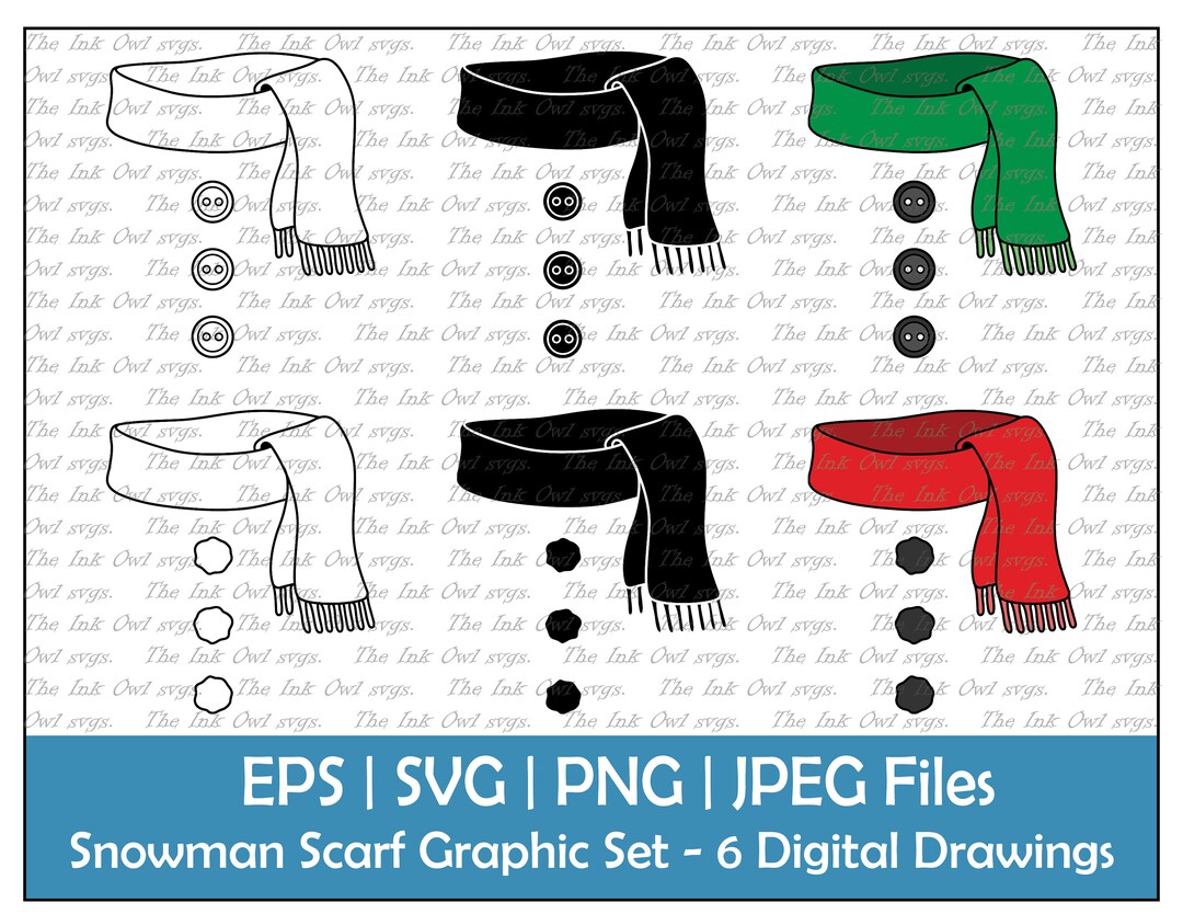 Snowman Scarf With Coal and Buttons Vector Clipart / Outline & Stamp ...