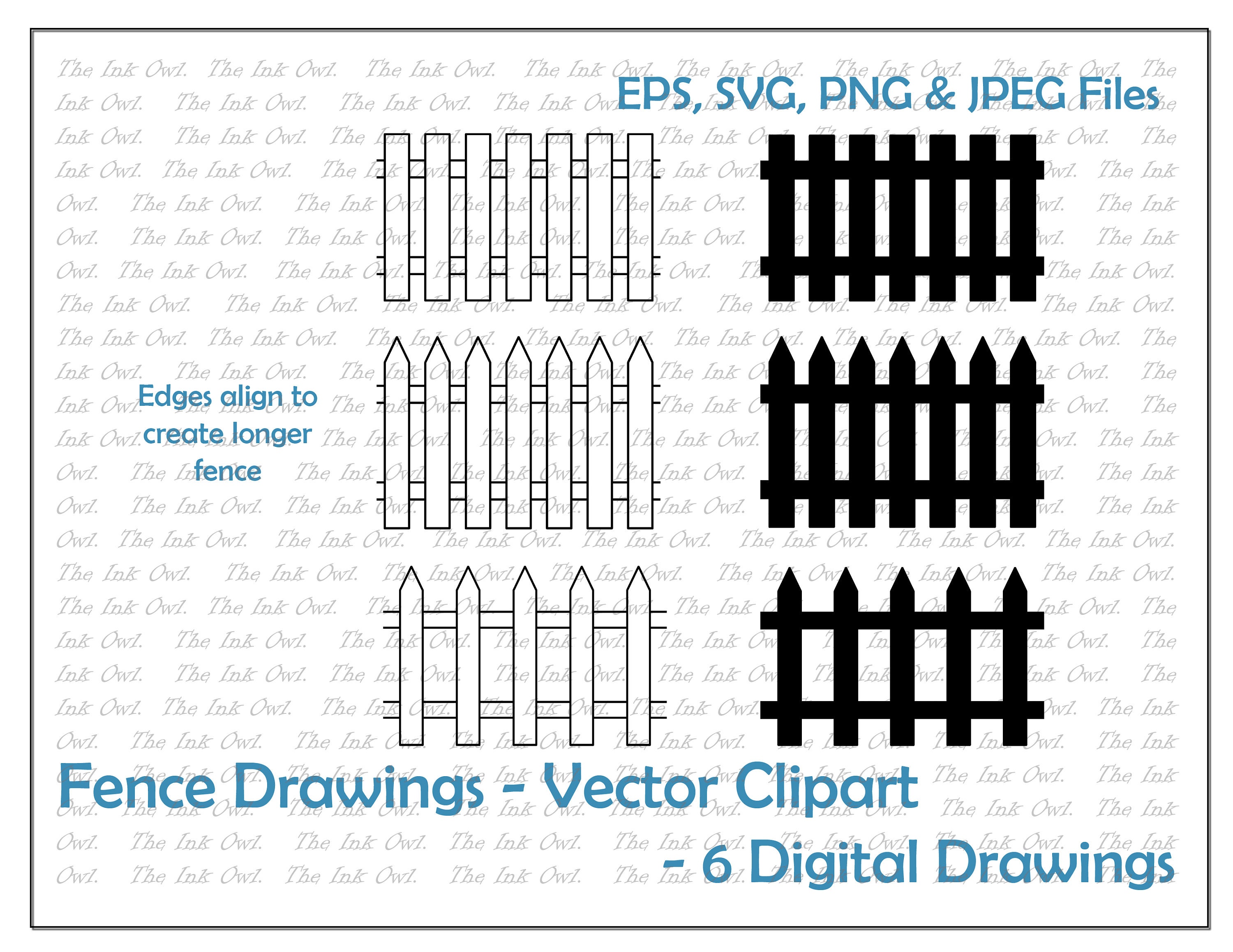 Wood Picket Fence Clipart Set / Outline & Stamp Drawing - Etsy