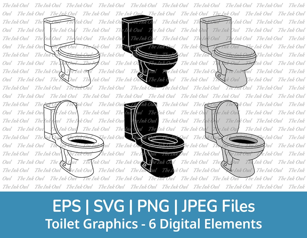 Toilet Svg Clipart Vector Set / Outline, Stamp Silhouette & Color ...