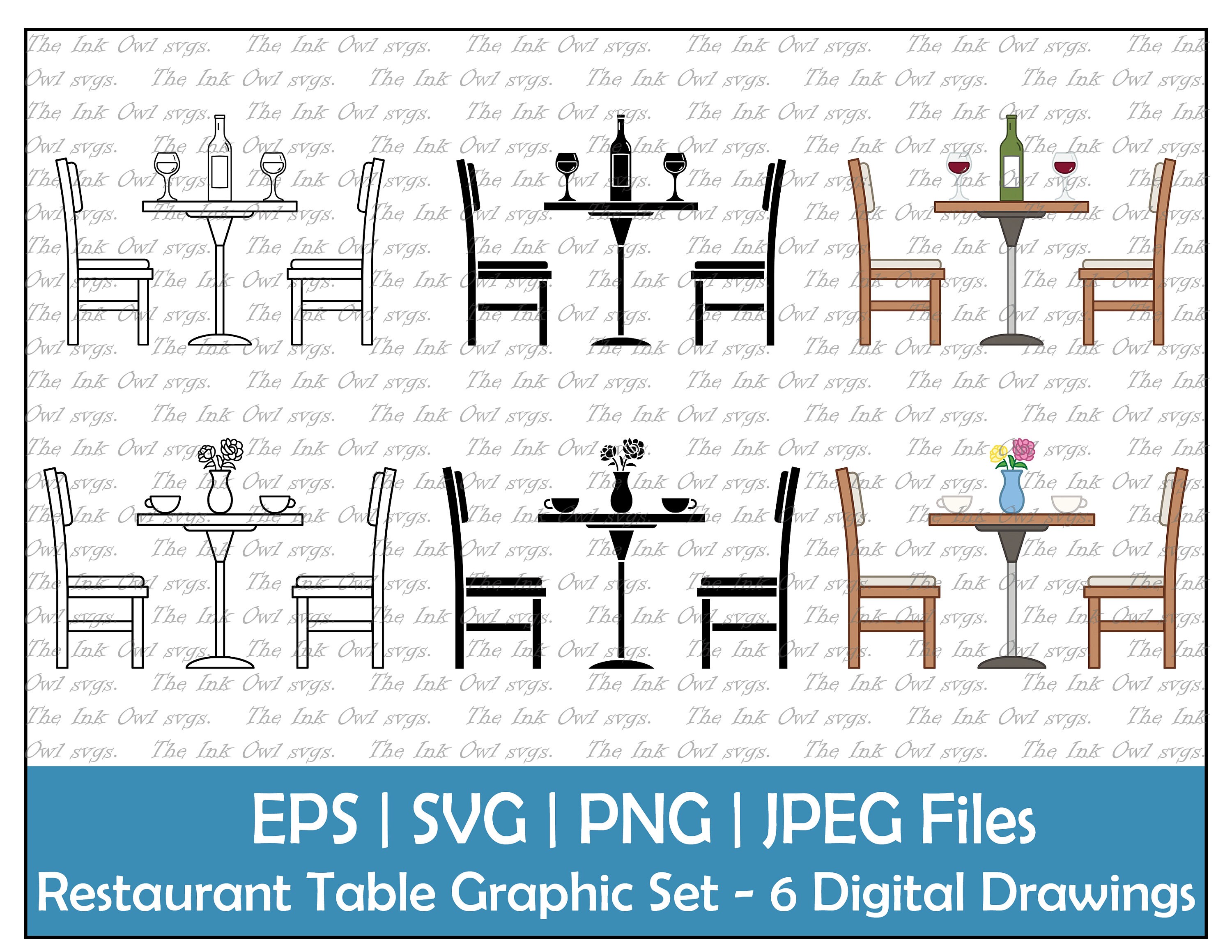 Restaurant or Cafe Table Vector Clipart Set / Outline Stamp & - Etsy