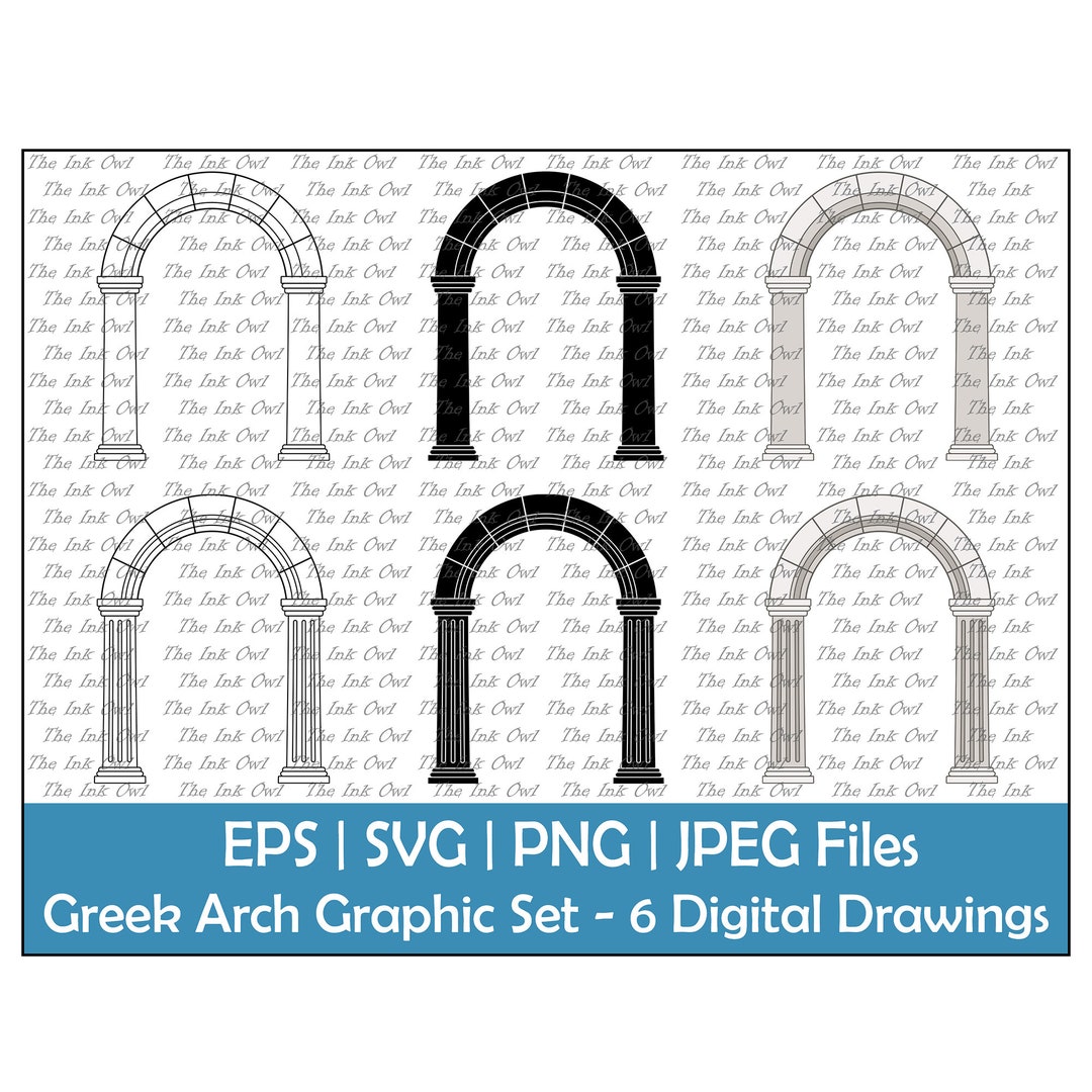 Greek Arch and Columns Vector Clipart Set / Outline, Silhouette & Color ...