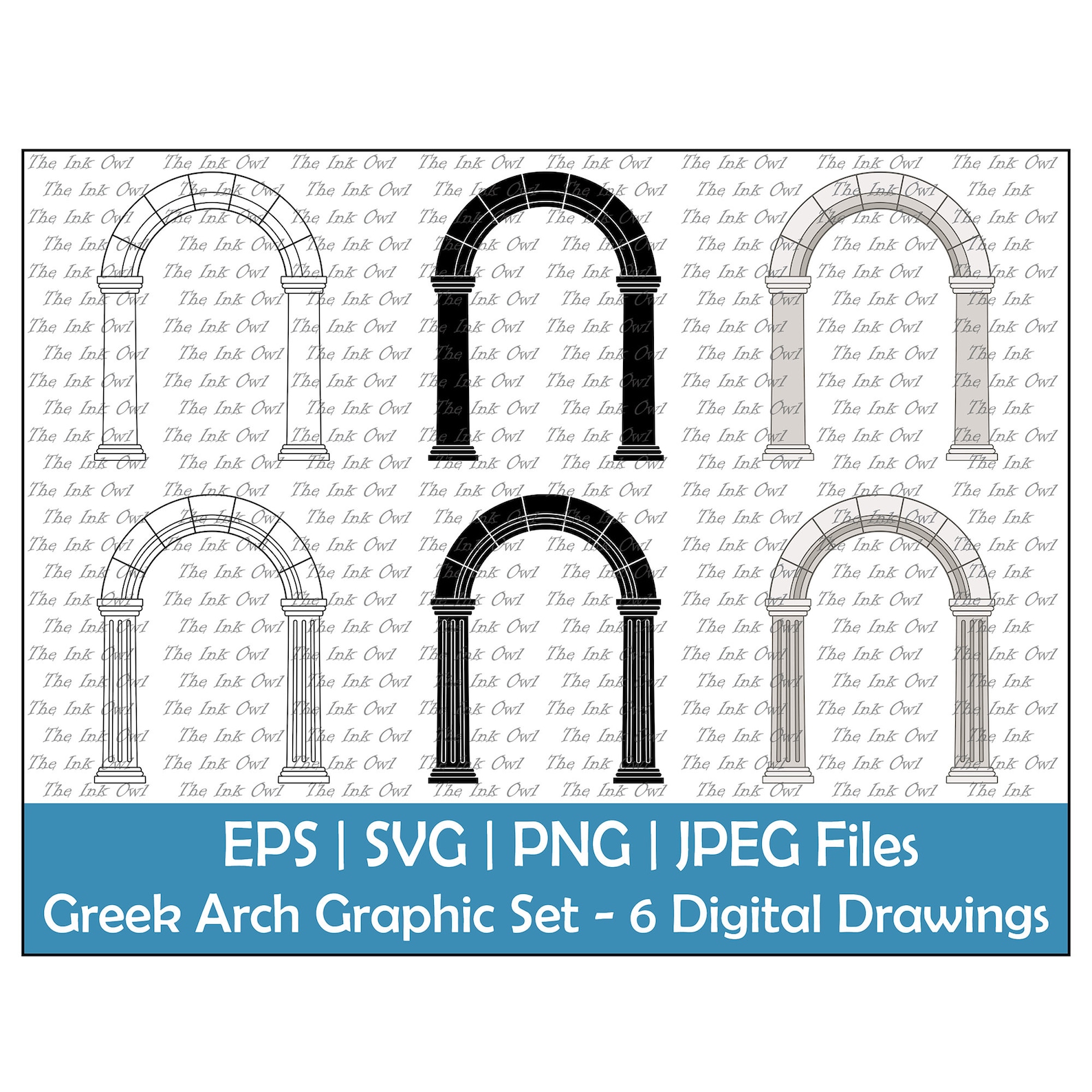 Greek Arch and Columns Vector Clipart Set / Outline, Silhouette & Color ...