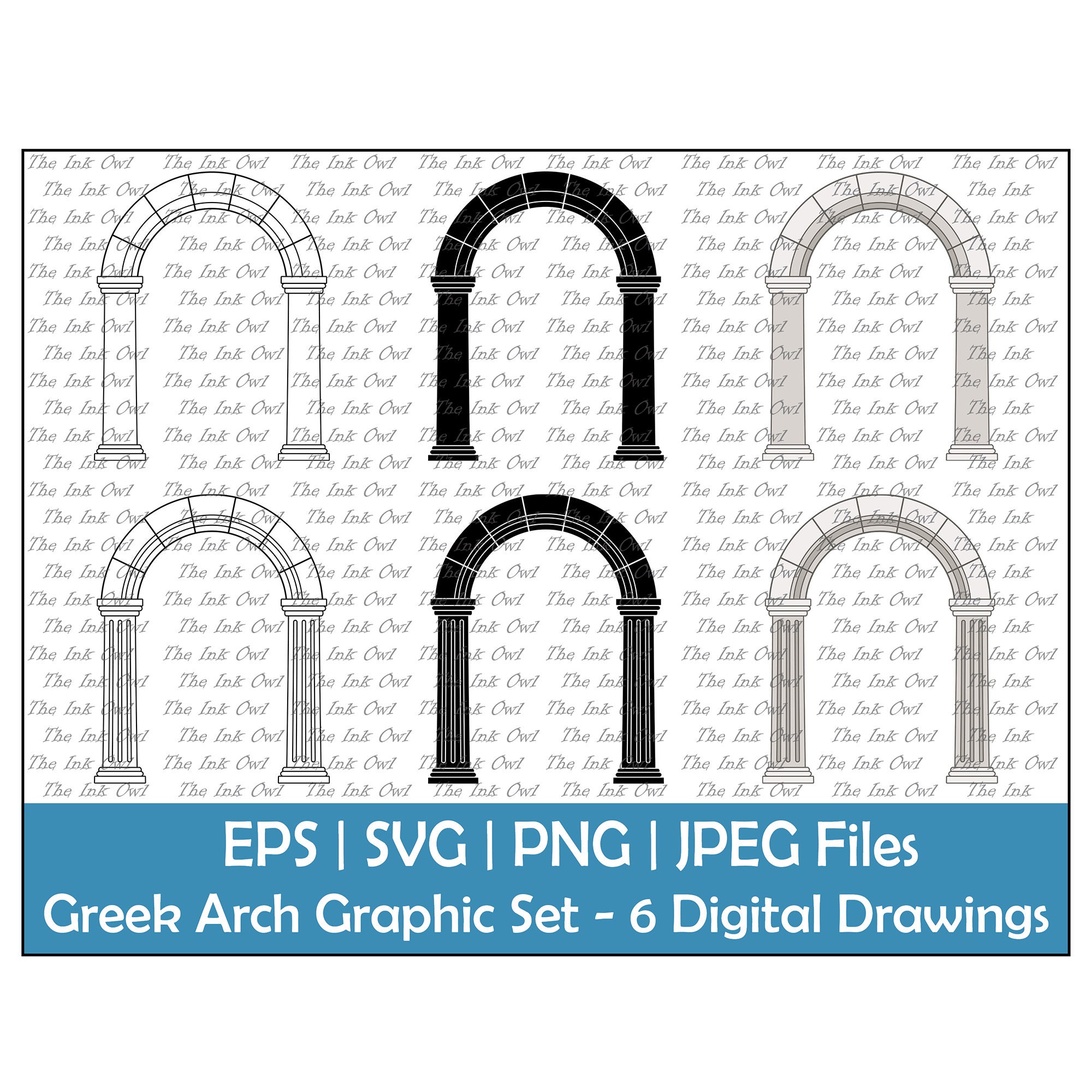 Greek Arch and Columns Vector Clipart Set / Outline, Silhouette & Color ...