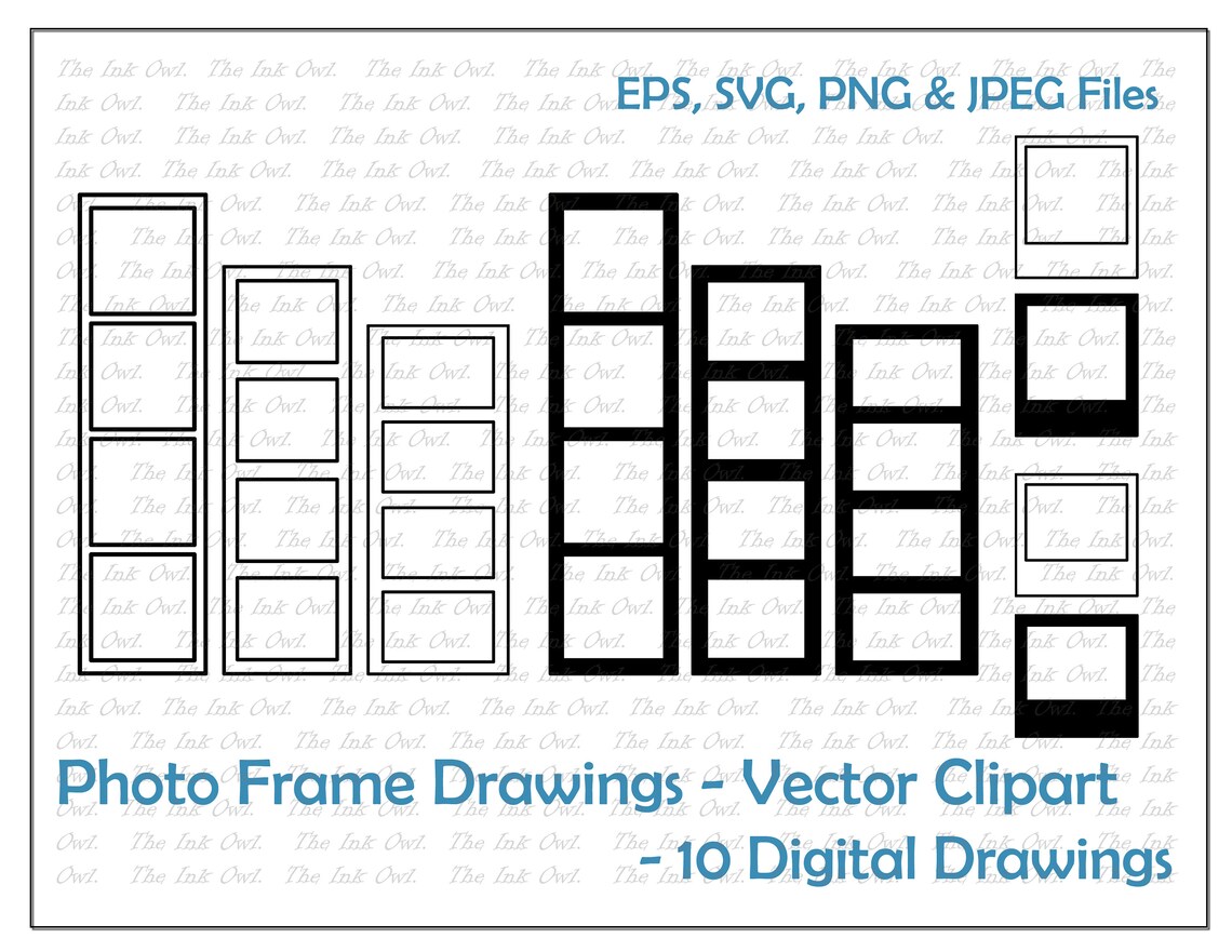 Photo Frame Border Vector Clipart Set / Outline & Stamp | Etsy