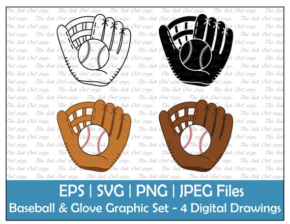 Glove With Baseball Vector Clipart Set / Outline & Stamp - Etsy