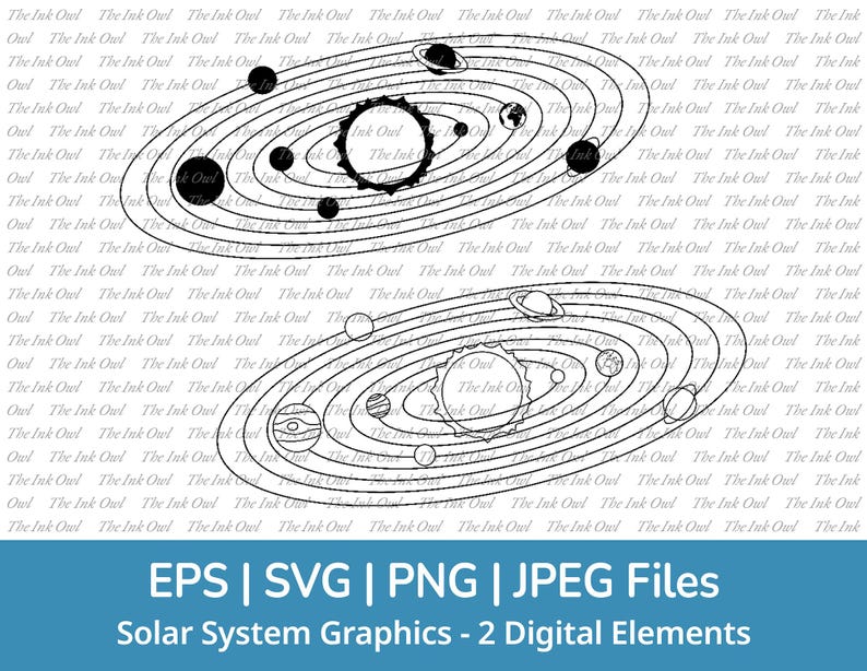 Solar System Svg Vector Clipart Set / Outline Drawing Illustrations ...