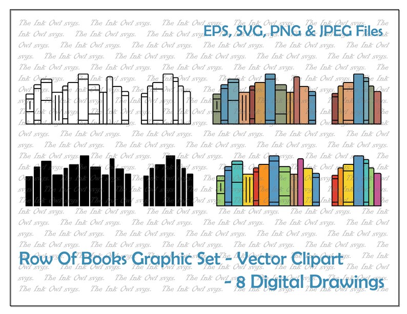 Row of Books Vector Clipart Set / Outline & Colored Drawing - Etsy