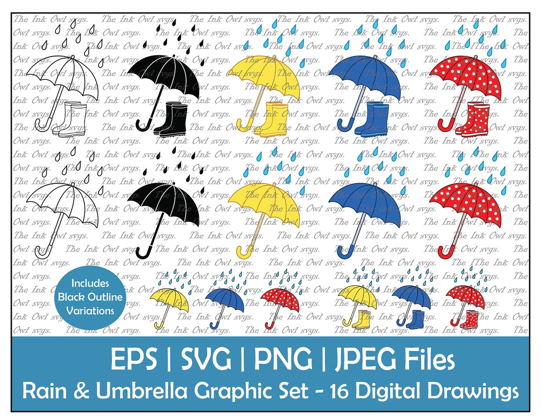 Spring Rain With Umbrella and Rubber Boots Vector Clipart / Outline ...
