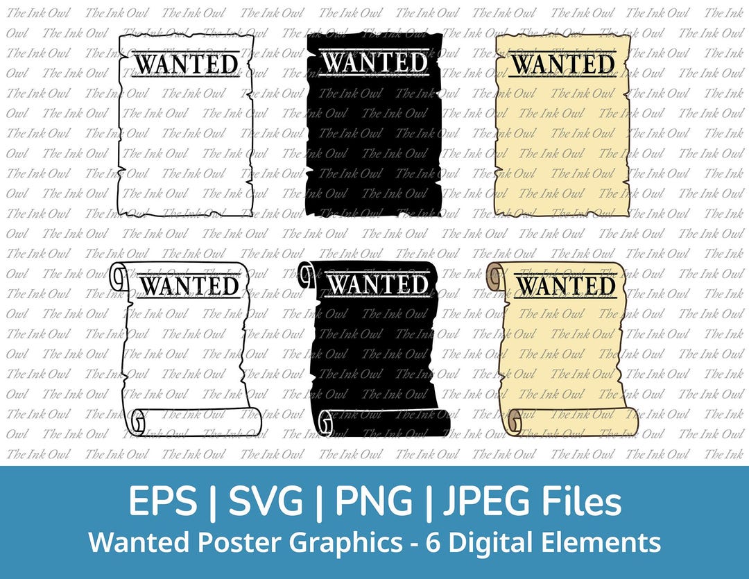 Wanted Poster Svg Vector Clipart Set / Outline, Stamp Silhouette and ...