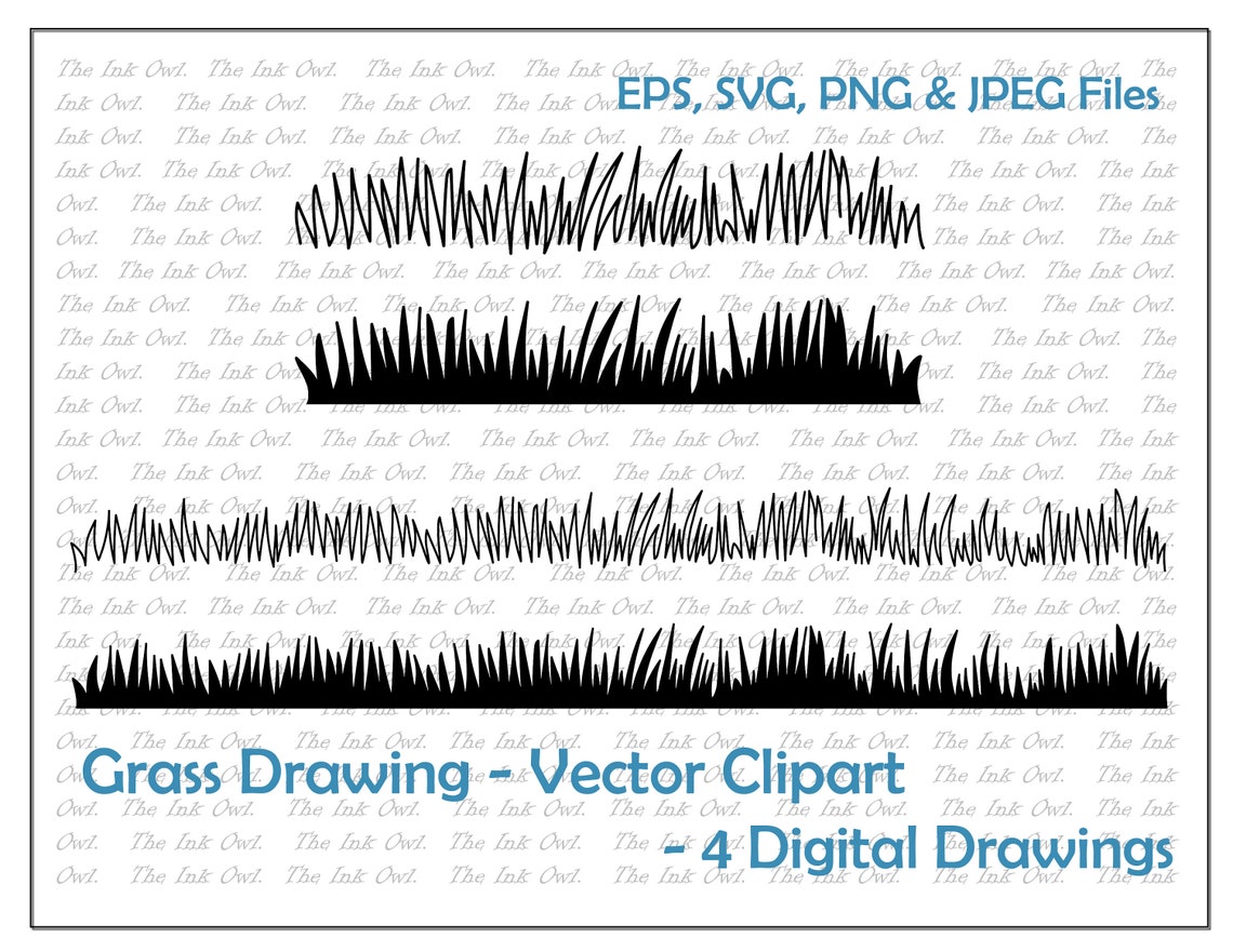 Grass Line Drawing Vector Clipart / Outline & Stamp - Etsy