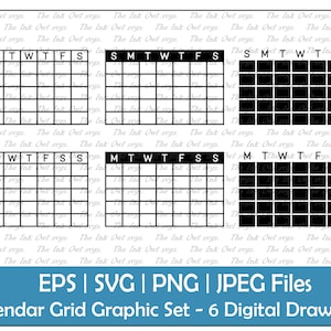 Calendar Grid Planner Vector Clipart / Outline & Stamp Drawing - Etsy