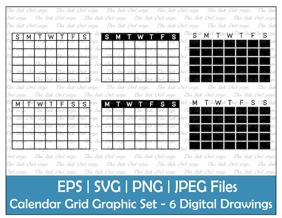 Calendar Grid Planner Vector Clipart / Outline & Stamp Drawing | Etsy