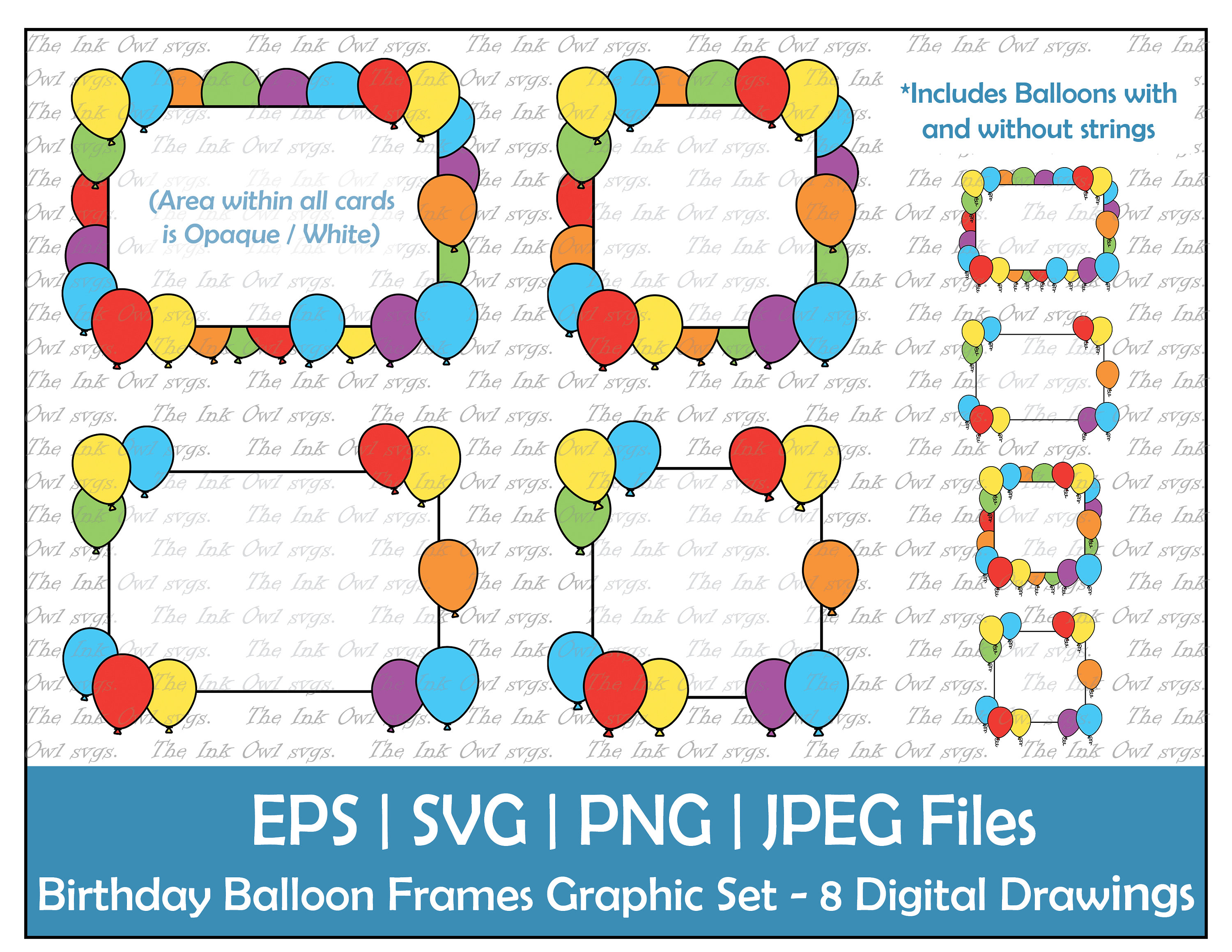 Balloon Frame Border Card Clipart Set / Birthday Party Color | Etsy