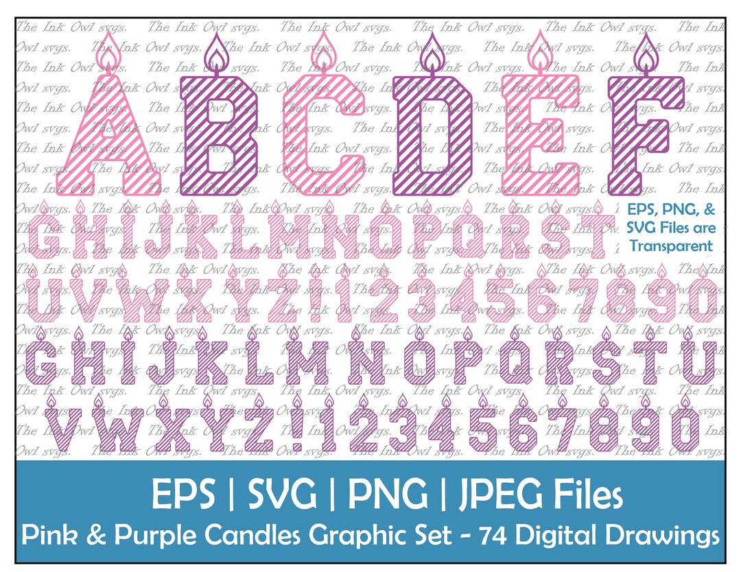 Striped Birthday Candle Alphabet Letters & Numbers Clipart Set / Pink ...