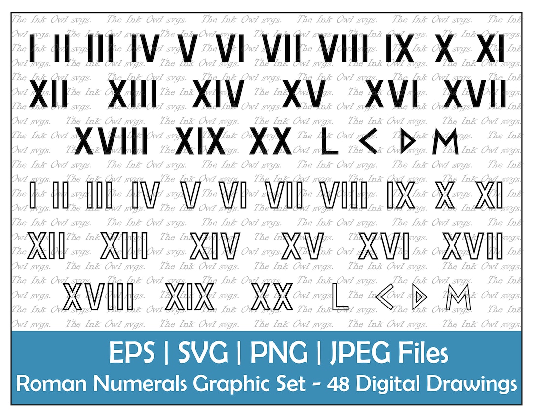 Roman Numerals or Numbers 1 to 20 Vector Clipart / Outline & Stamp Text ...
