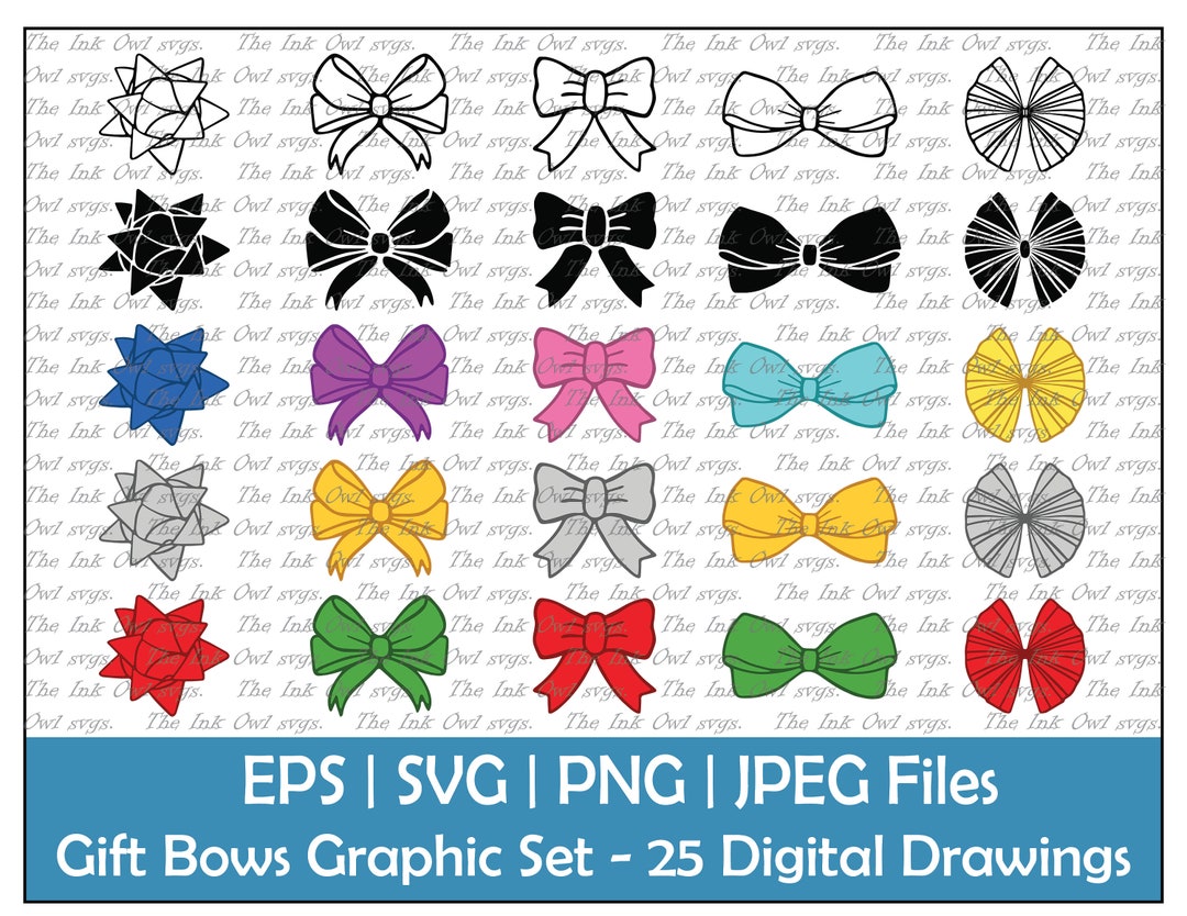 Gift Bows Vector Clipart Set / Outline Silhouette Stamp & - Etsy