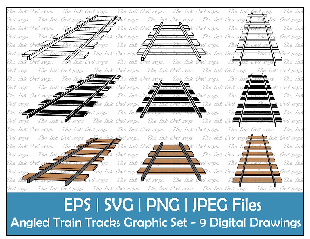 Angled Train Tracks Railroad Clipart Set / Outline, Stamp Silhouette & Color Graphics ...