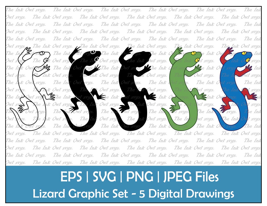 Lizard Vector Clipart / Outline & Stamp Drawing Graphic / Reptile / PNG ...