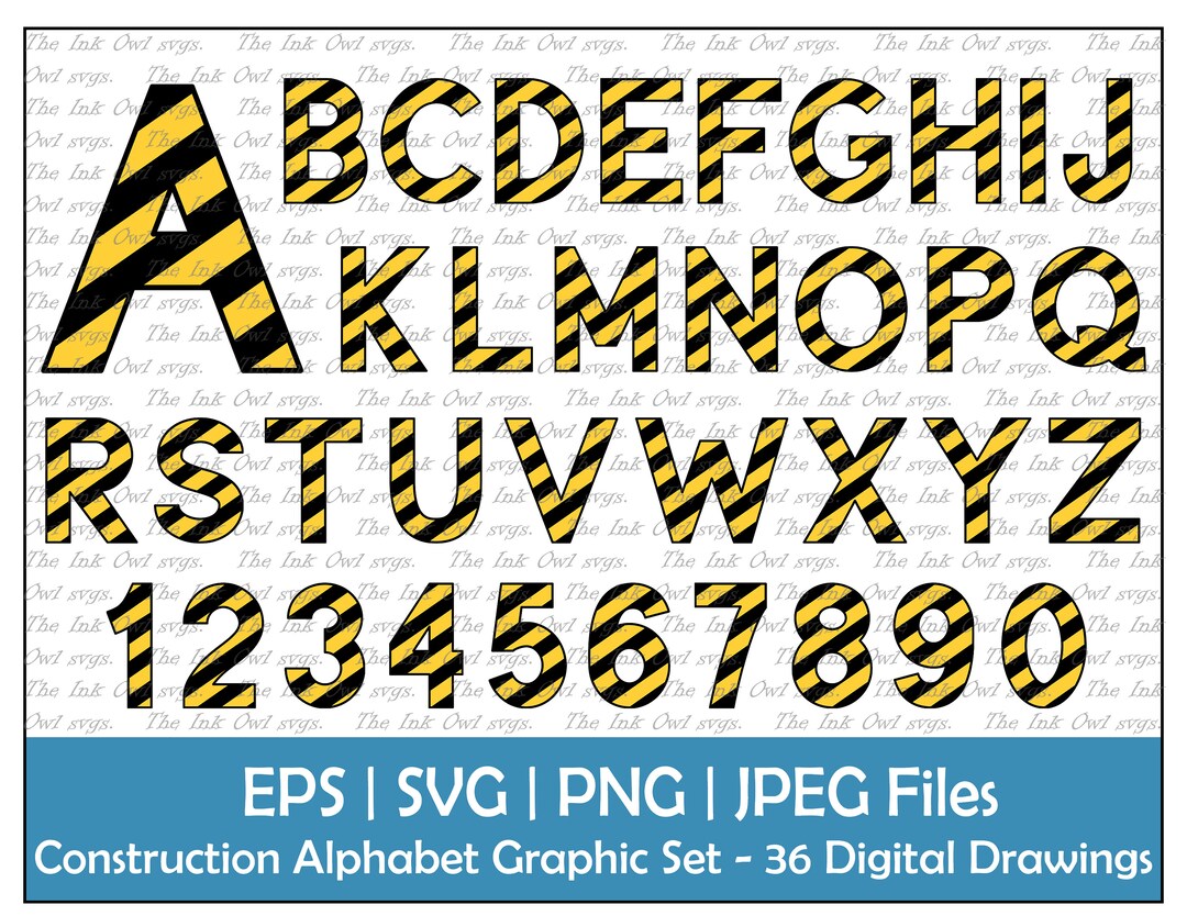 Construction Letter Alphabet & Numbers Vector Clipart / Striped Text ...