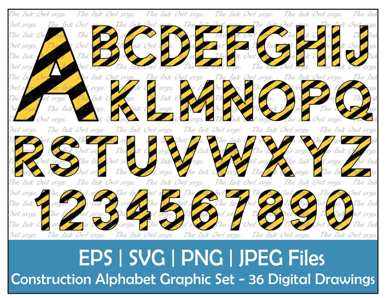 Construction Letter Alphabet & Numbers Vector Clipart / - Etsy