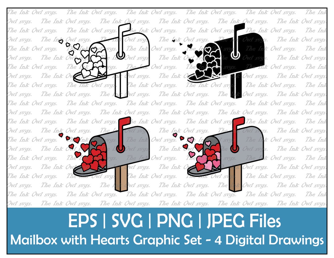 Mailbox Letter With Hearts Coming Out Vector Clipart Set / Outline ...