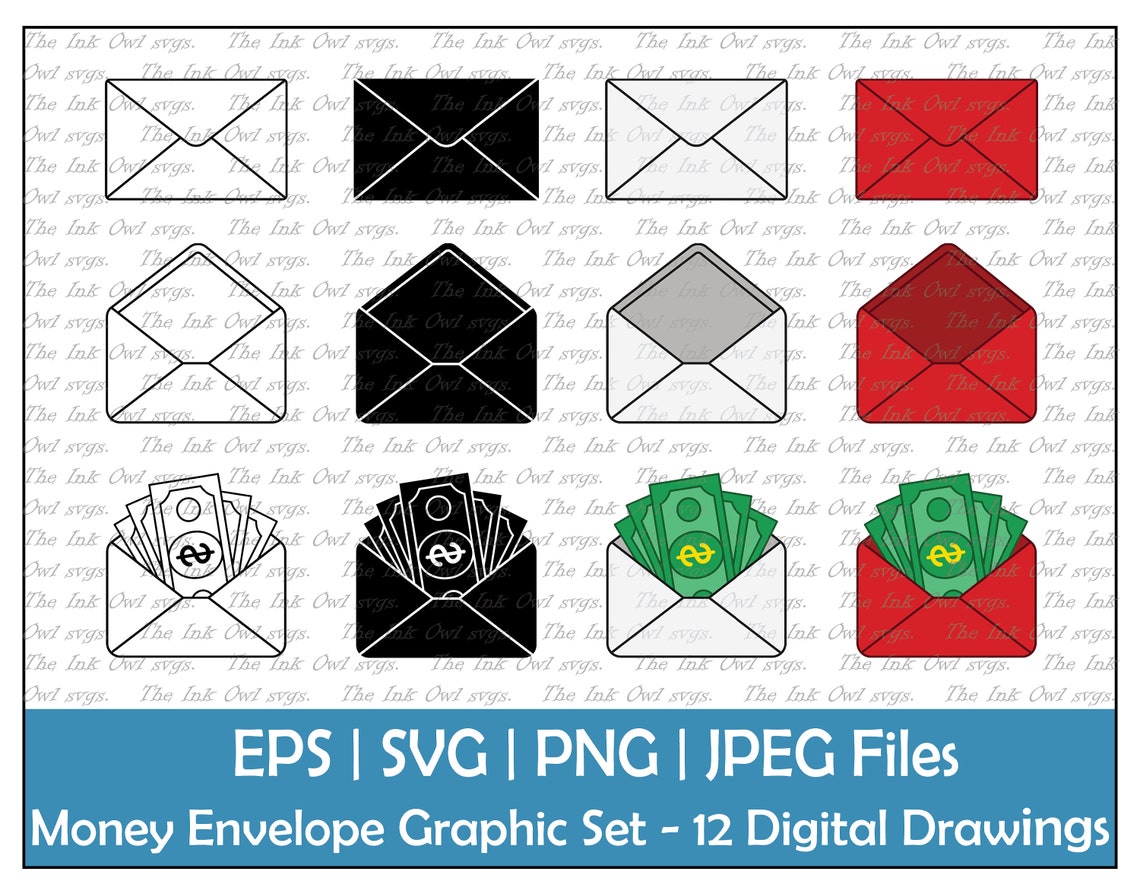 Cash Money in an Envelope Vector Clipart Set / Outline & Stamp - Etsy