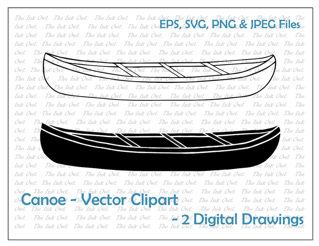 Canoe Camping Vector Clipart / Outline & Stamp Drawing Illustrations ...