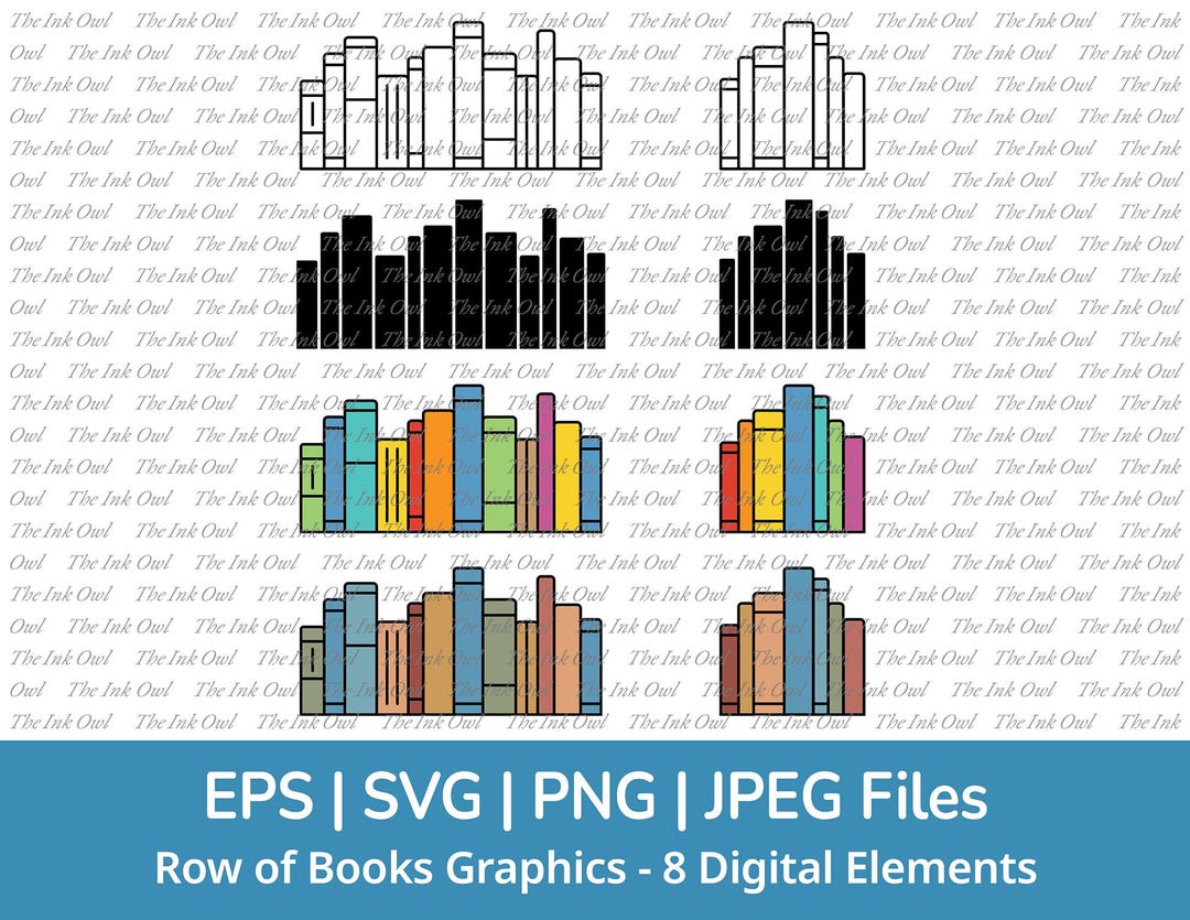 Row of Books Vector Clipart Set / Outline & Colored Drawing ...