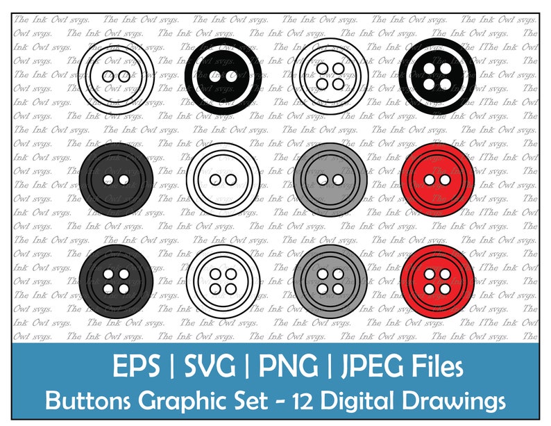 Button Vector Clipart Set / Outline, Silhouette Stamp & Color Drawing ...