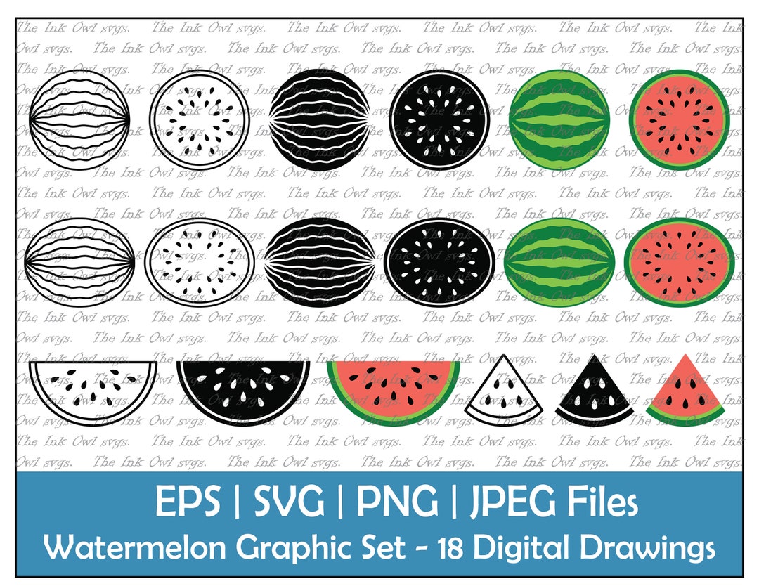 Watermelon Slice Vector Clipart Set / Outline, Silhouette Stamp & Color ...