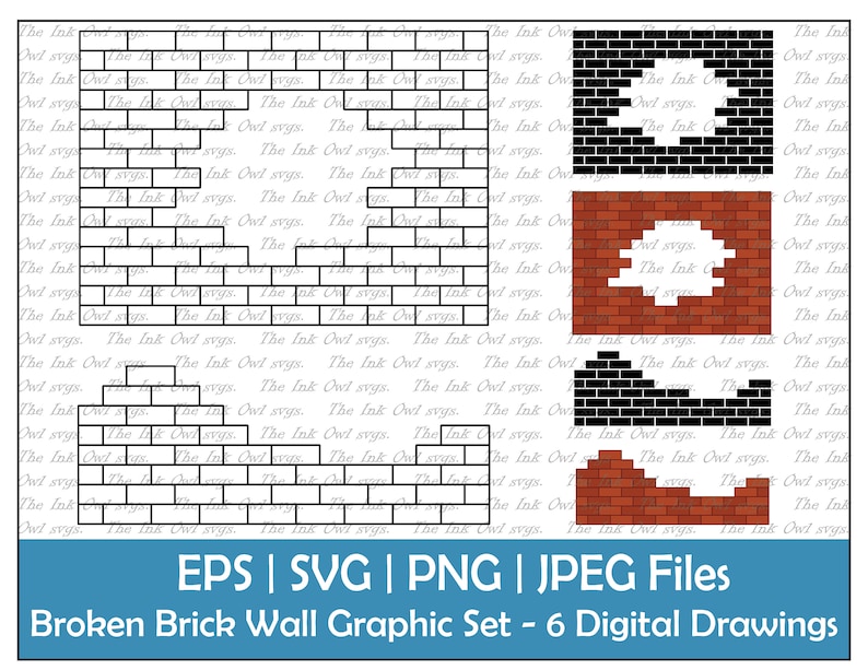 Broken and Smashed Brick Wall Vector Clipart Set / Outline & Stamp ...