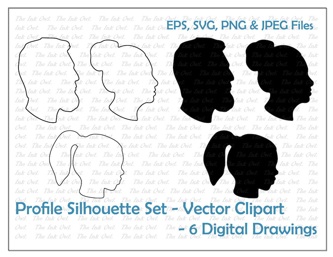 People Portrait Silhouettes Vector Clipart Set / Outline Drawing ...