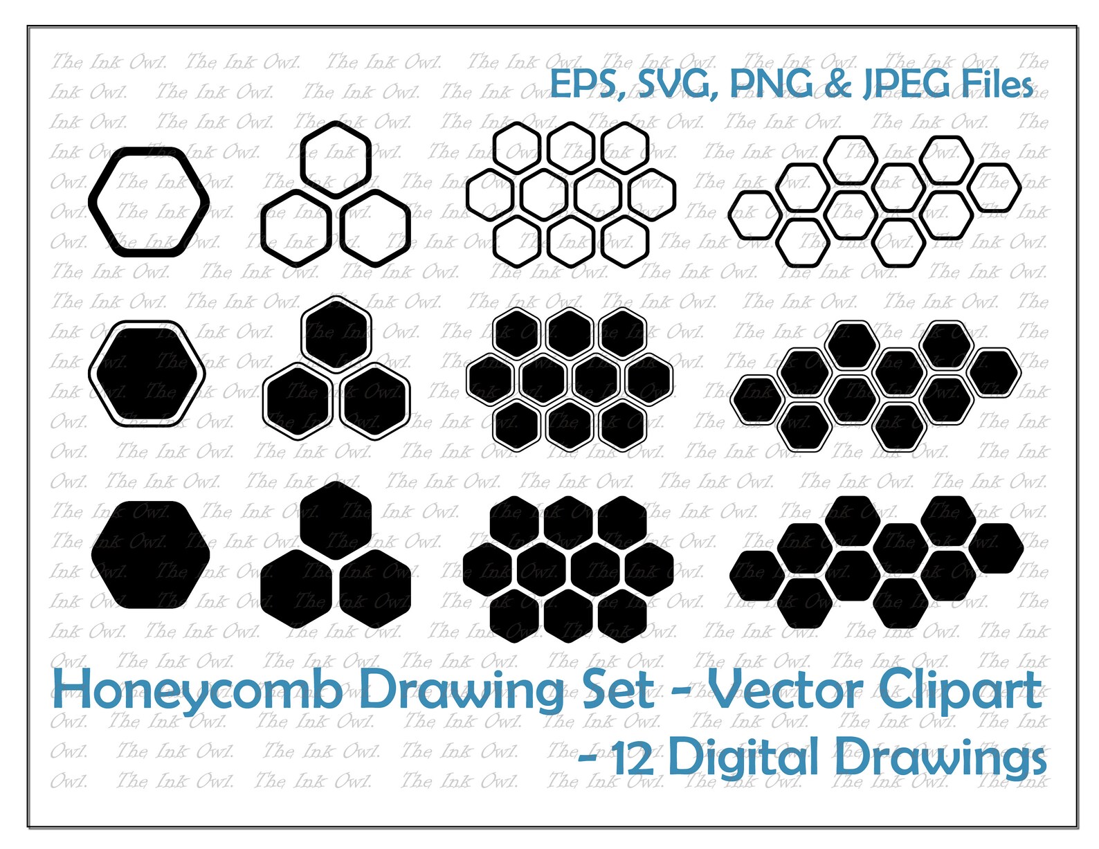 Honeycomb Vector Clipart Set / Outline & Silhouette Drawing | Etsy