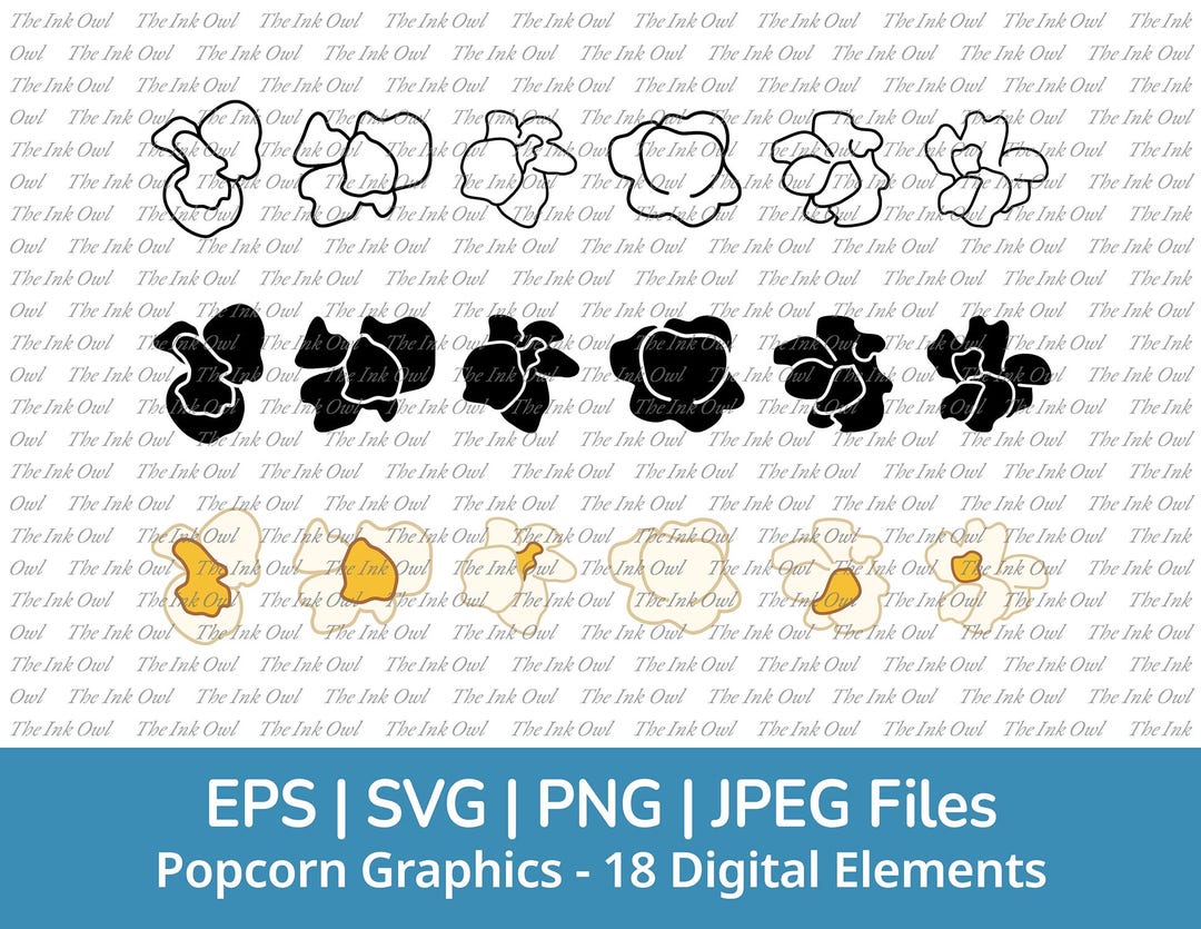 Popcorn Kernels Svg Vector Clipart Set / Outline, Stamp and Color ...