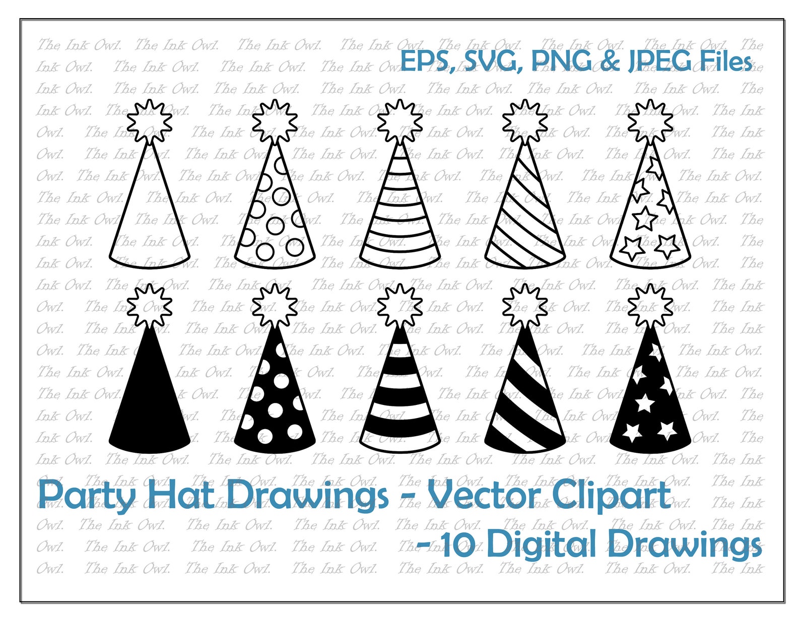 Party Hat Graphic Vector Clipart Set / Outline & Stamp - Etsy