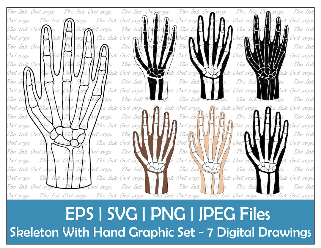 Skeleton and Hand Vector Clipart Set / Outline & Stamp Drawing Graphic ...