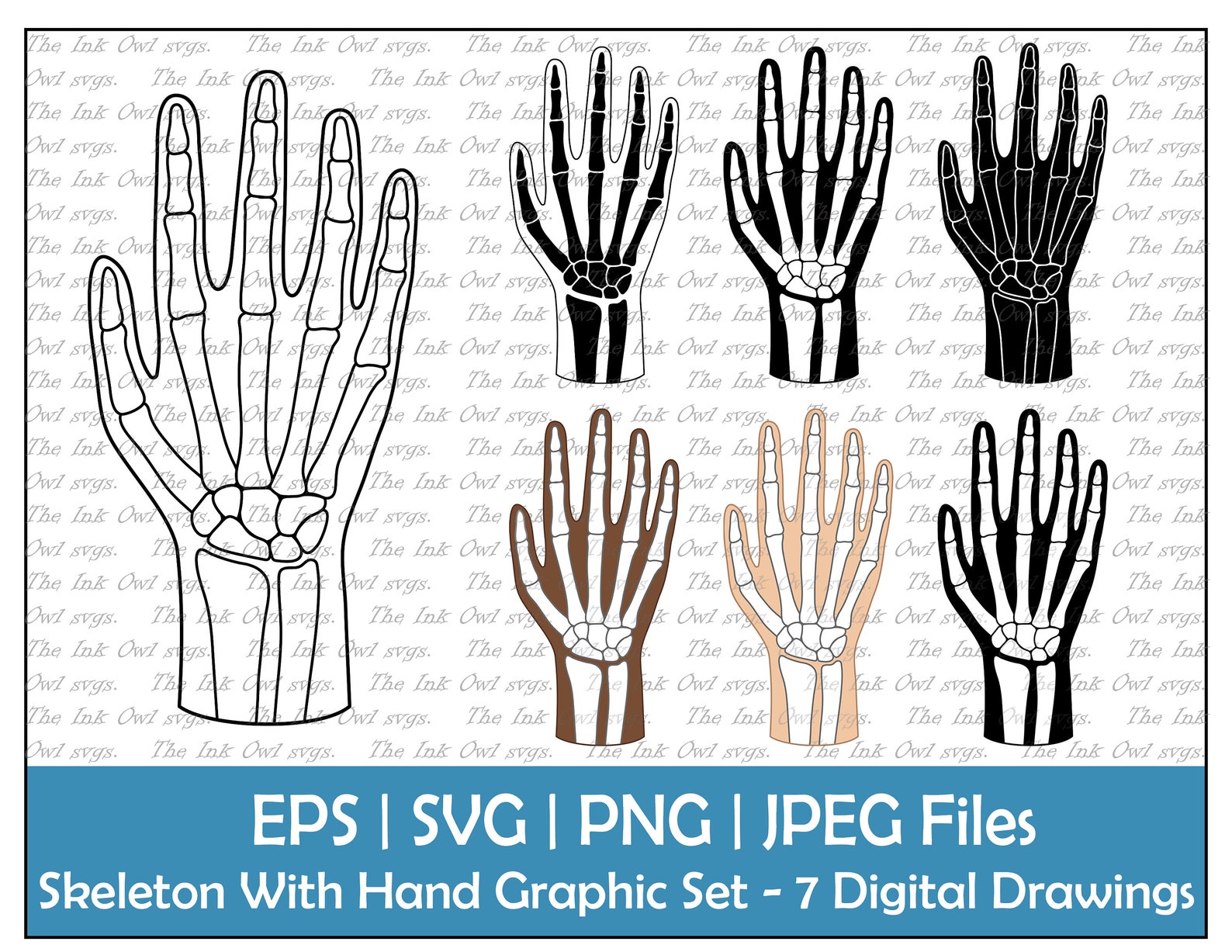 Skeleton and Hand Vector Clipart Set / Outline & Stamp Drawing - Etsy