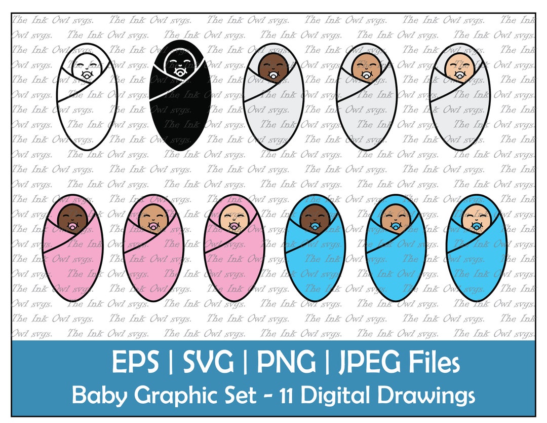 Baby Swaddle Vector Clipart / Outline, Silhouette Stamp & Color ...