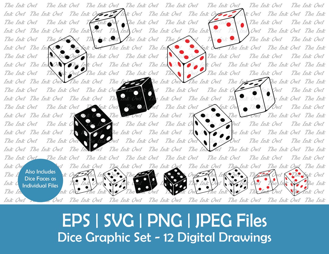 Rolling Dice Vector Clipart Set / Outline, Silhouette Stamp & Color ...