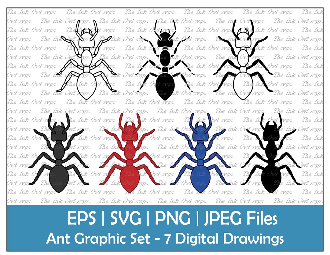 Ant Insect Vector Clipart Set / Outline & Stamp Drawing Graphic / Red ...