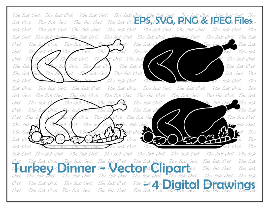Turkey Dinner Vector Clipart Set / Outline & Stamp Drawing ...