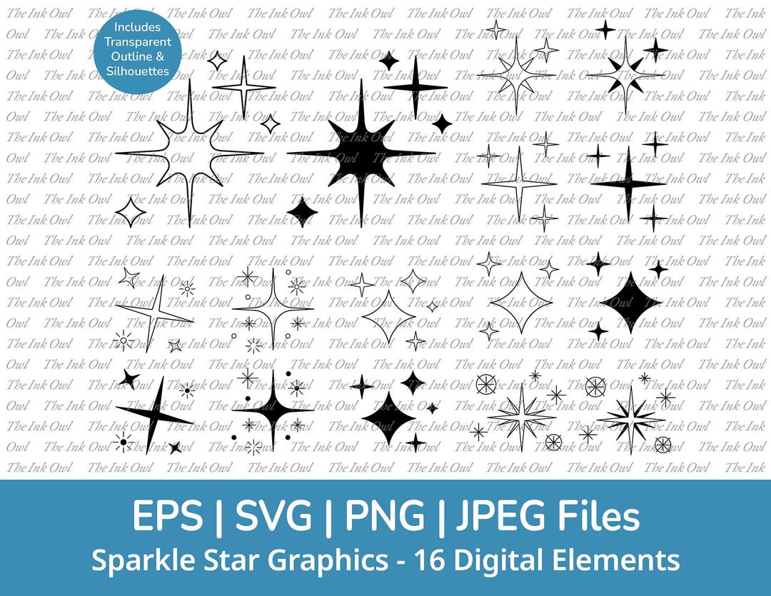 Sparkle Star Shimmer Svg Design Clipart Set / Outline & Silhouette ...