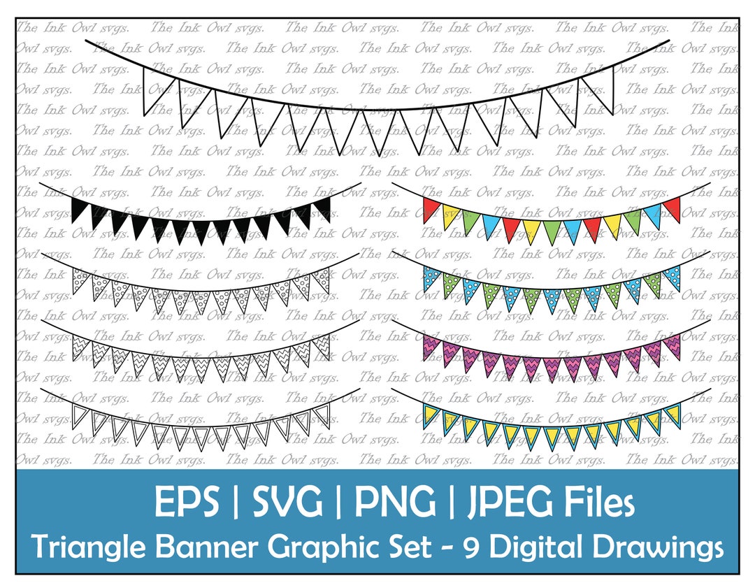 Triangle Bunting Banner Vector Clipart / Outline, Silhouette Stamp ...