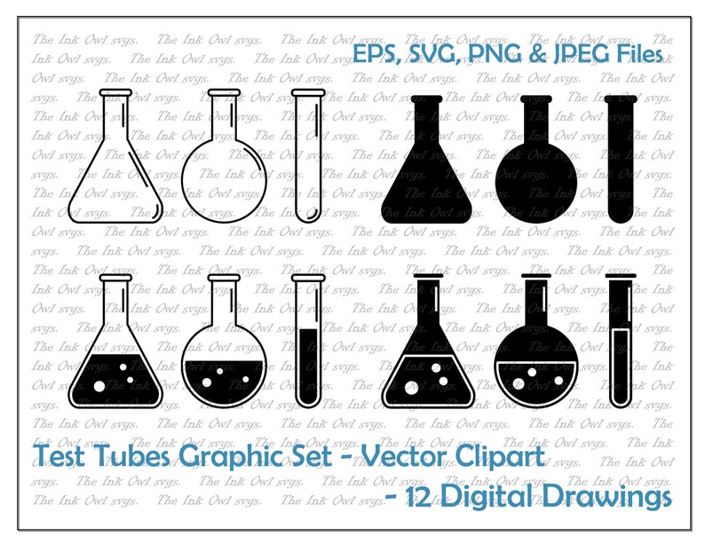 Test Tube Drawing Set Vector Clipart / Outline and Stamp - Etsy
