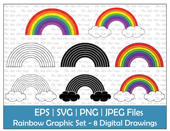 Rainbow and Clouds Vector Clipart / Outline Stamp & Color - Etsy