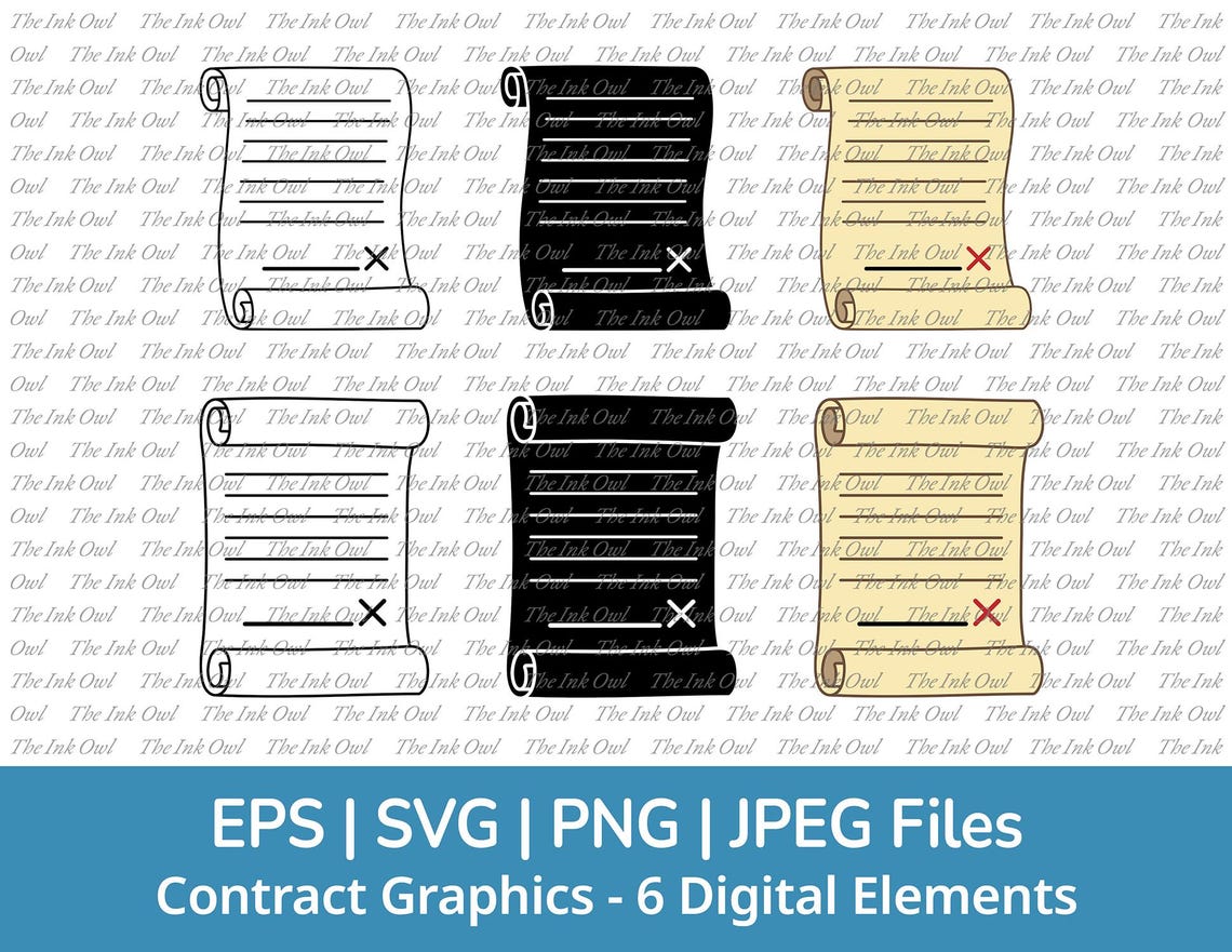 Paper Contract Svg Vector Clipart Set / Outline, Stamp Silhouette ...