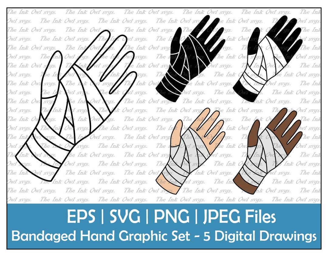 Bandage and Wrapped Hand Vector Clipart Set / Outline & Stamp Drawing ...
