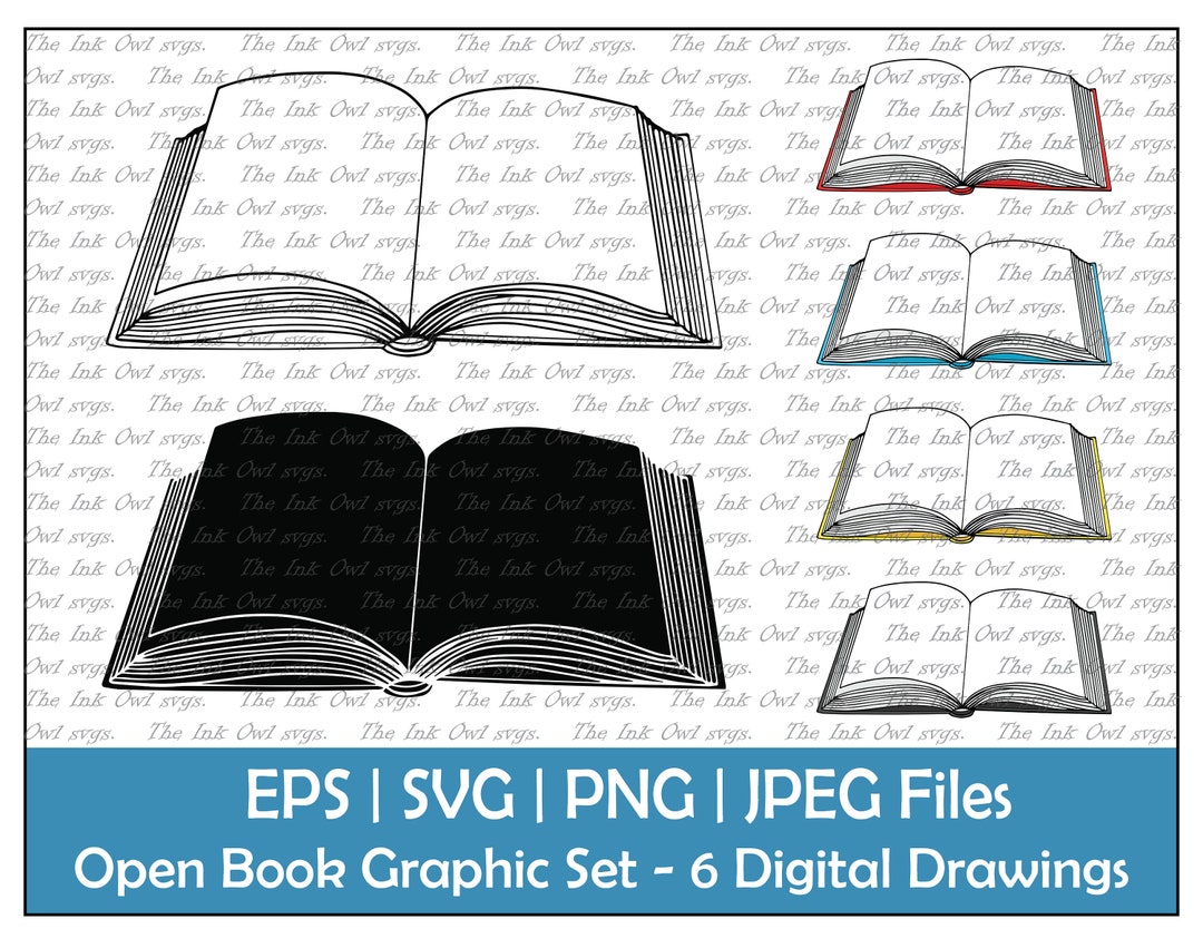 Open Book Outline Clipart Drawing Illustration / PNG JPG - Etsy