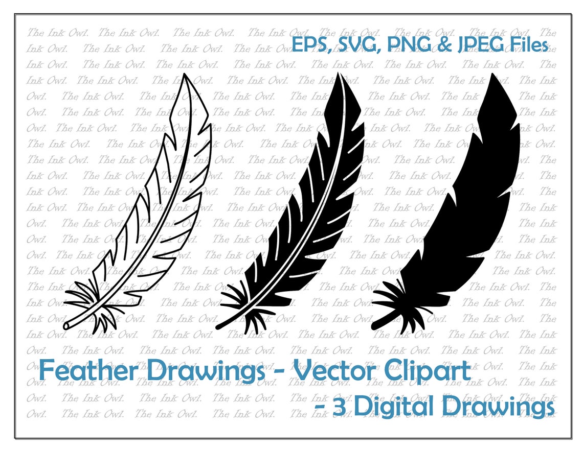 Cartoon Feather Vector Clipart / Outline Silhouette & Stamp - Etsy